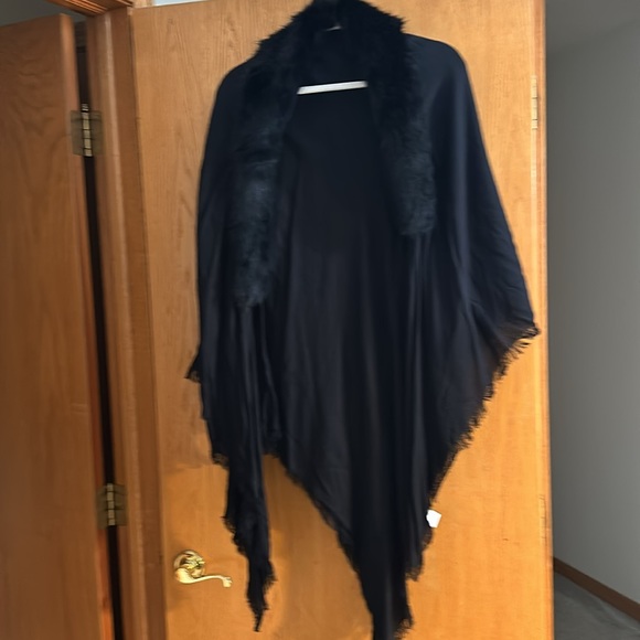 Jackets & Coats | Faux Fur Neck To Chest Trim Black Cape With Tattered ...